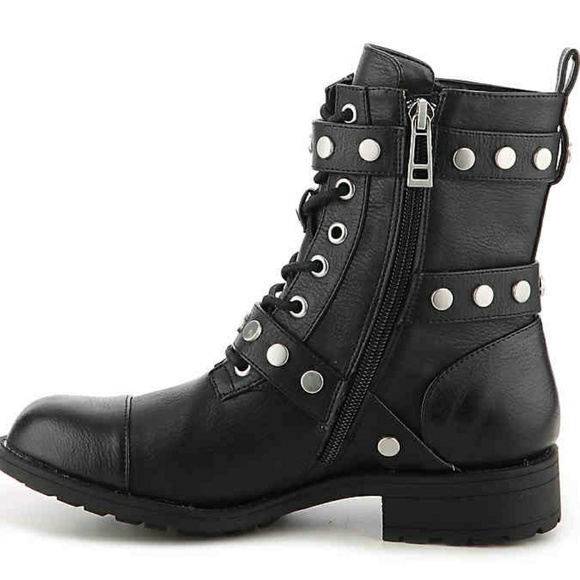 Charles David | Shoes | Charles David Silver Buckle Moto Combat Boots ...